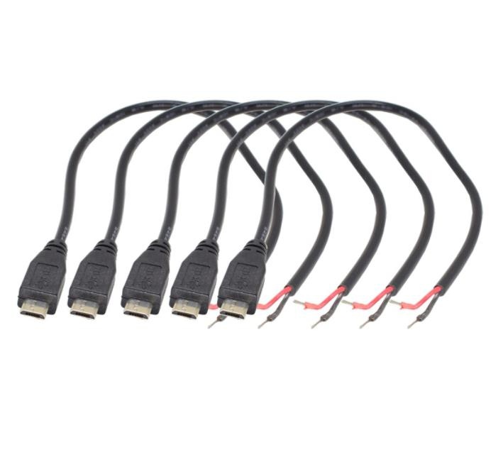 Micro USB Male Plug Cable 12inch 30cm 5V 3A 22AWG 2 Wires Power Pigtail ...