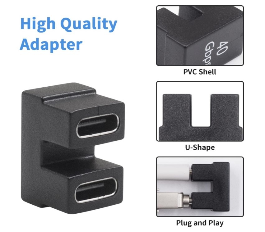 180 Degree USB C Female to Female Adapter 40Gbps