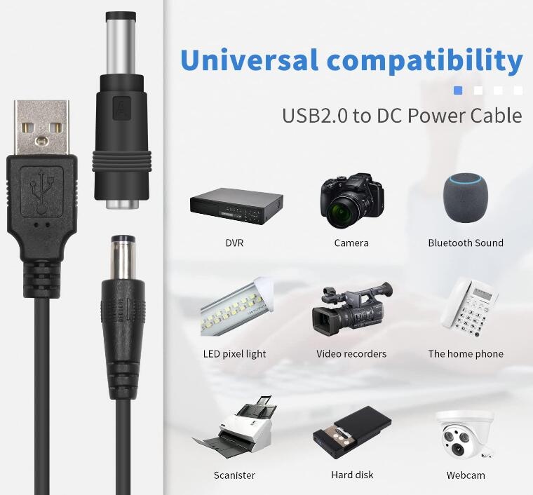 USB to 5v DC Cable 5FT / 1.5M