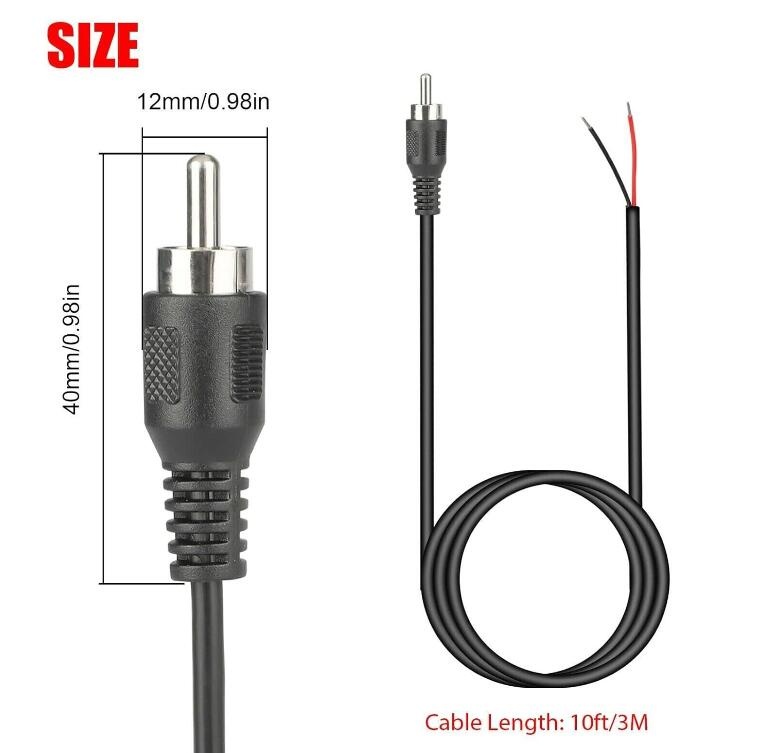 RCA to Bare Wire Speaker Cable | 10 FT Subwoofer HDTV Cable Male Plug ...