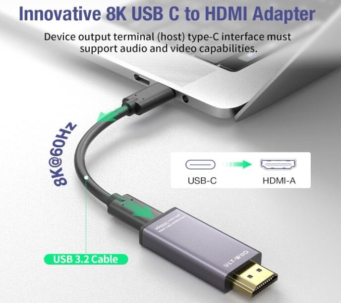 USB C female input to HDMI A male output 8K Adapter