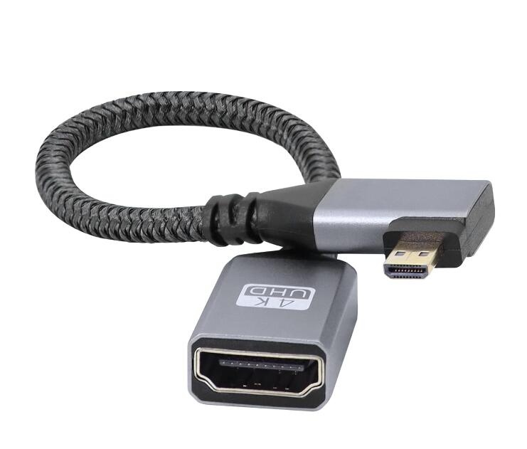 Right Angle Micro HDMI Male to HDMI Female Aluminum Short Nylon Braided ... Right Angle Micro HDMI Male to HDMI Female Aluminum Short Nylon Braided ...