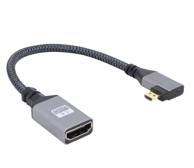 Right Angle Micro HDMI Male to HDMI Female Aluminum Short Nylon Braided ... Right Angle Micro HDMI Male to HDMI Female Aluminum Short Nylon Braided ...