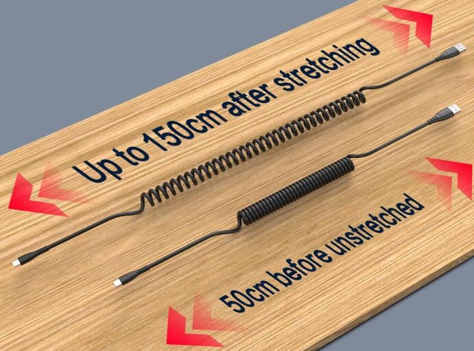 usb A male to USB C male spring data transfer power charge cable