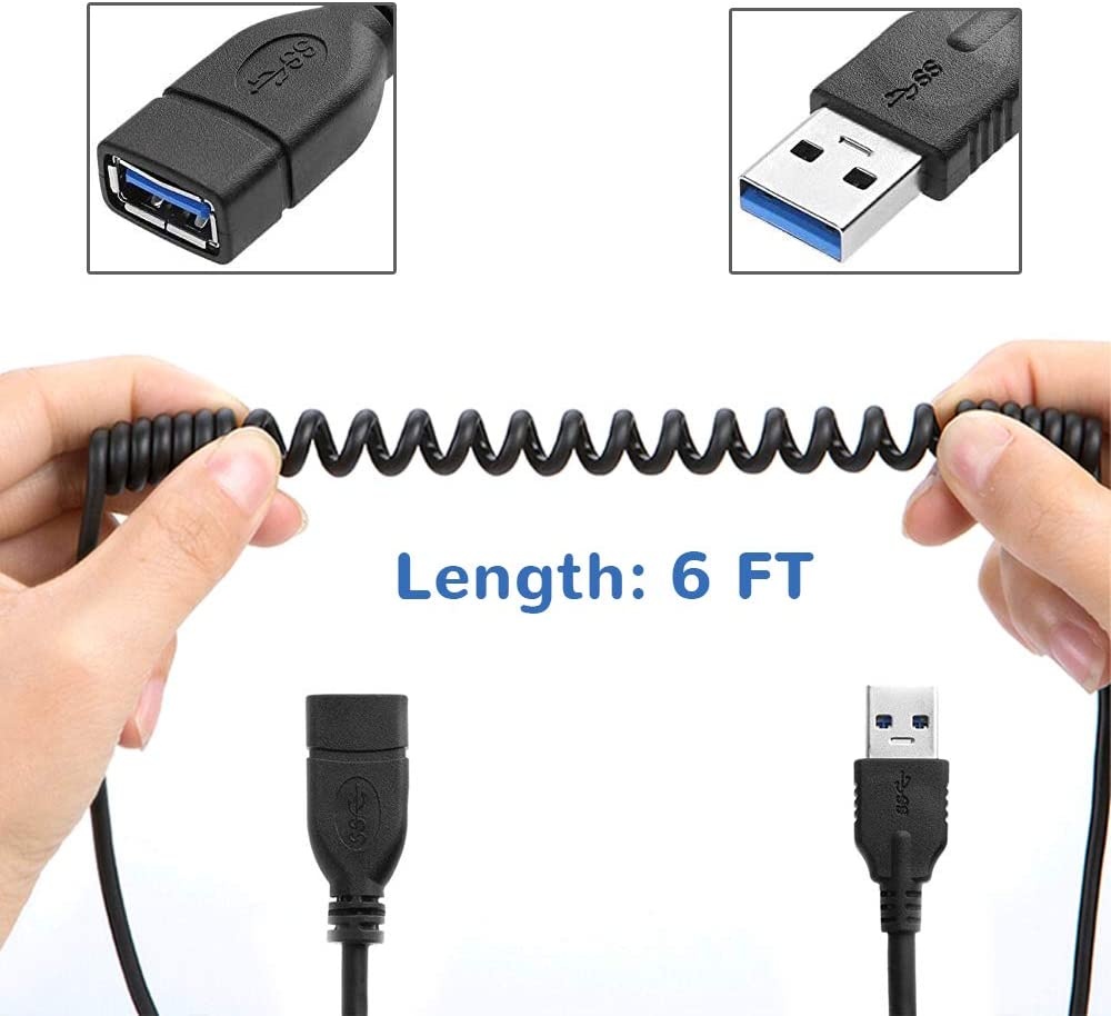 spring USB 3.0 A male to USB 3.0 A female extension coiled cable