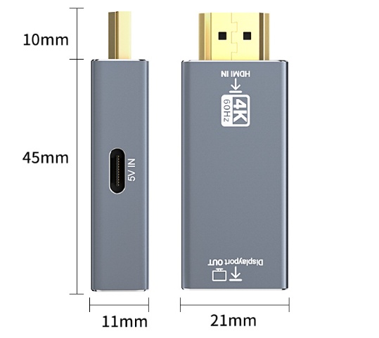 4K 60HZ HDMI A male to Displayport with 5V Power charge adapter