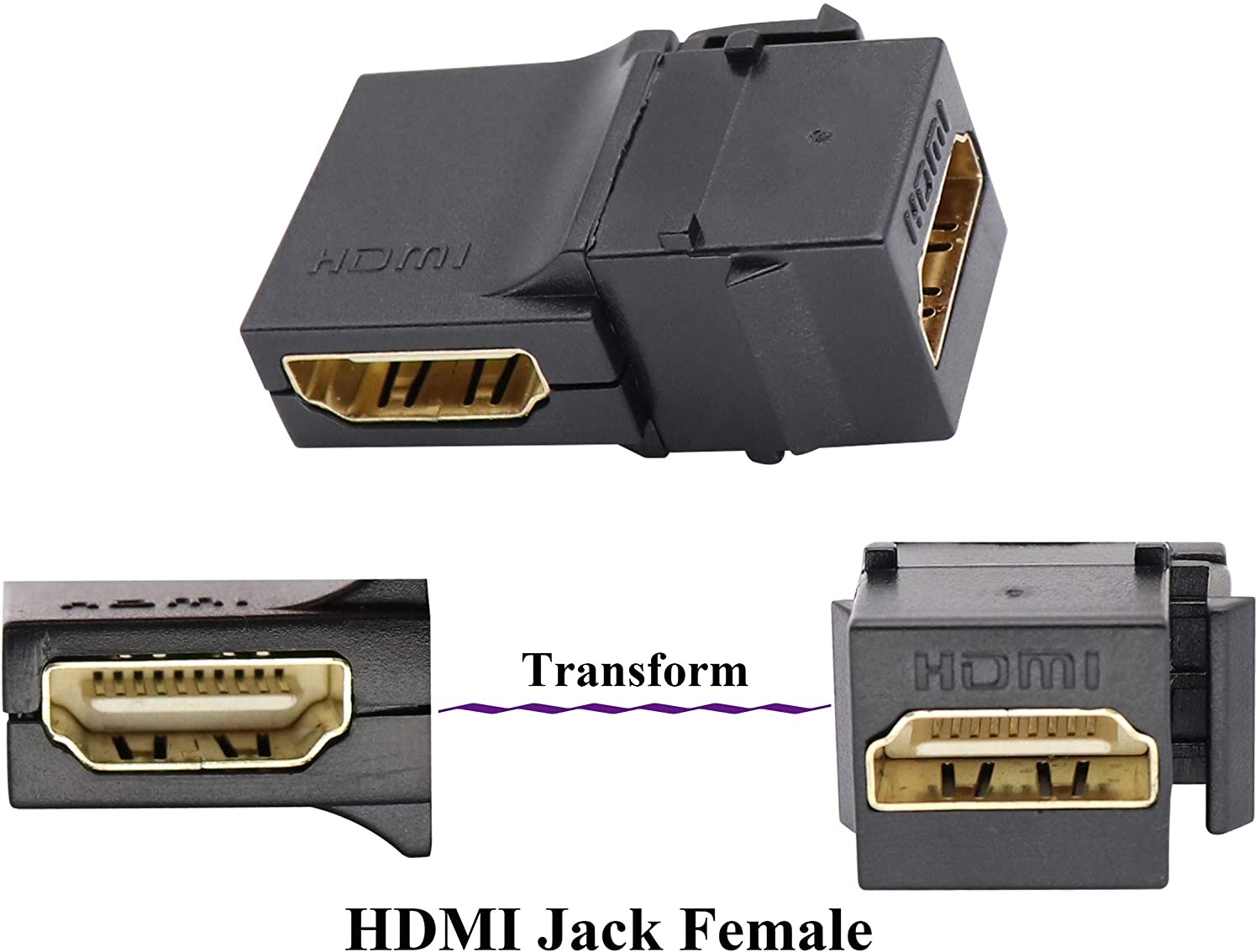 Gold Plated Right Angle HDMI Keystone Jack Insert Female to Female 3D ...