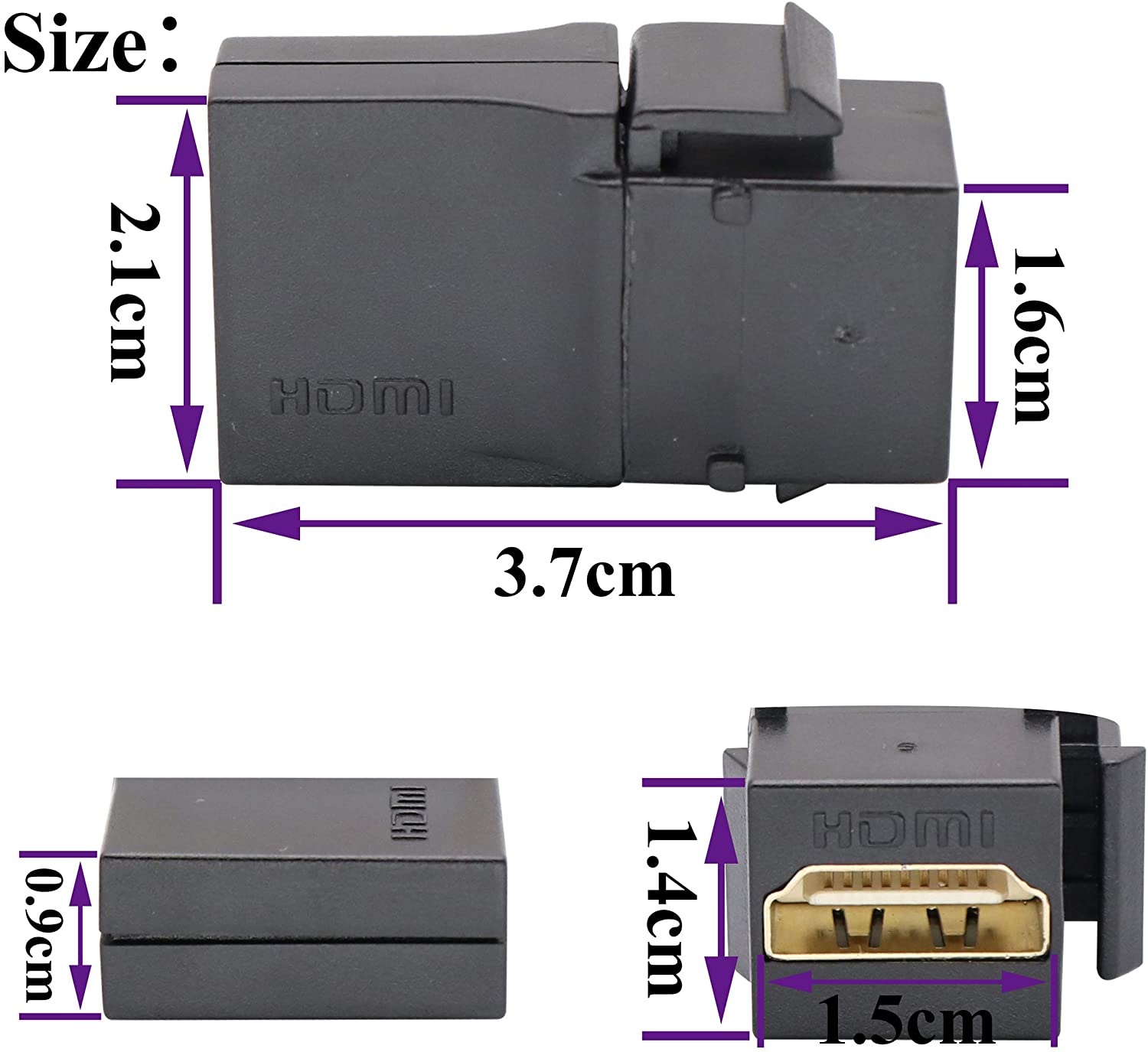 Gold Plated Right Angle HDMI Keystone Jack Insert Female to Female 3D ...