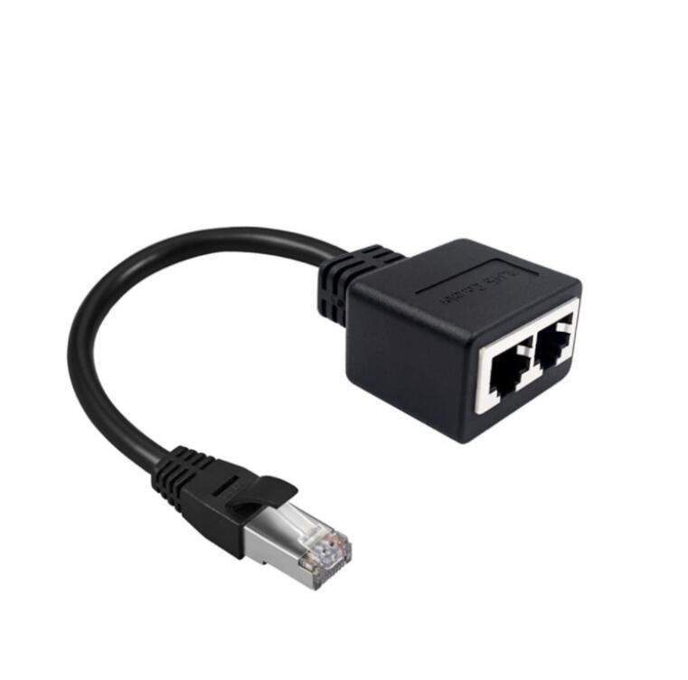 RJ45 Male to Double RJ45 Female Y splitter cable 15cm black color top ...