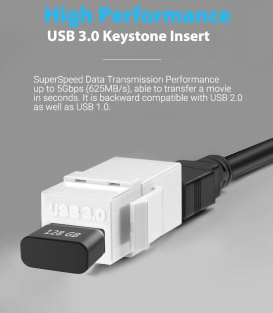 USB 2.0/3.0 A type female to female adapter with keystone